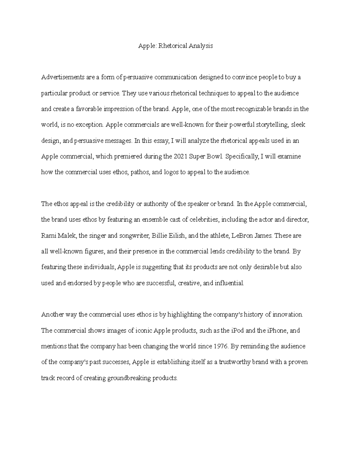 ENGL2000 Apple Commerical Essay - Apple: Rhetorical Analysis ...