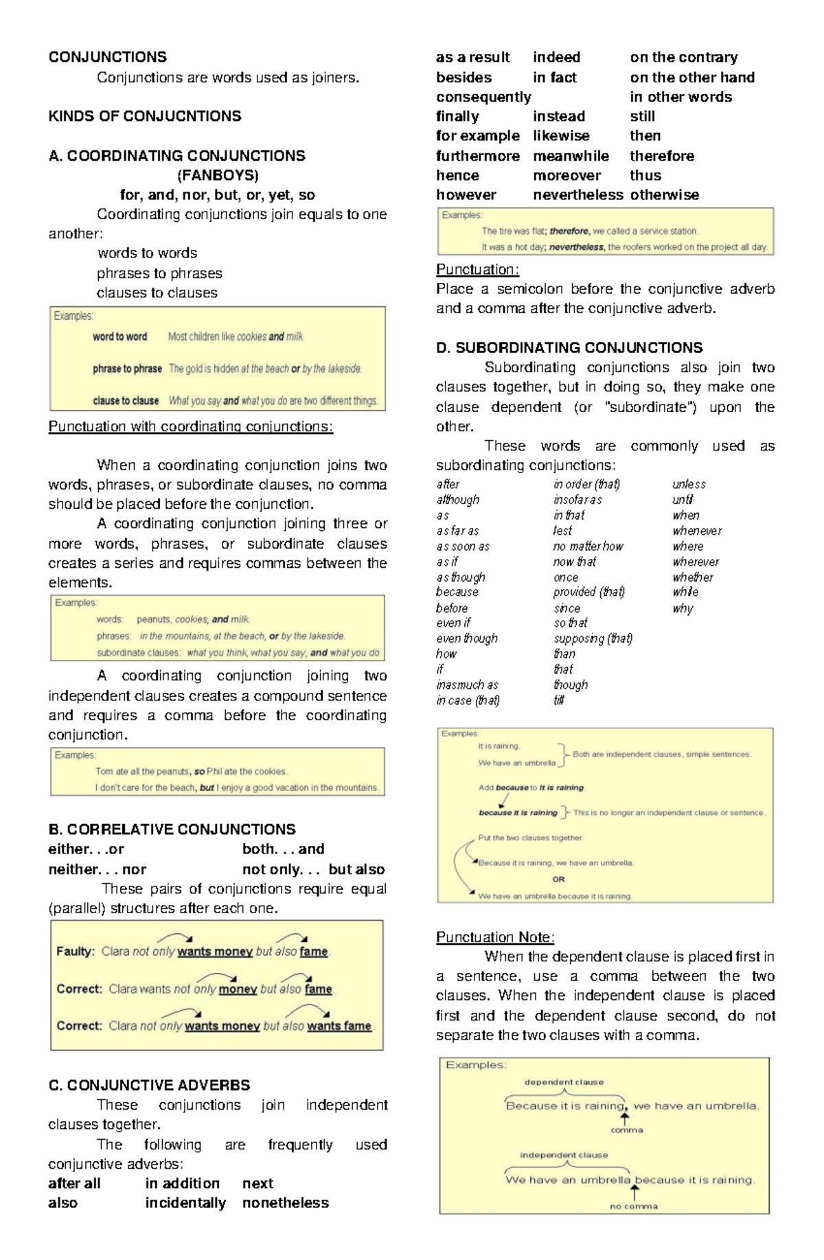 Conjunctions-notes - notes - CONJUNCTIONS Conjunctions are words used ...