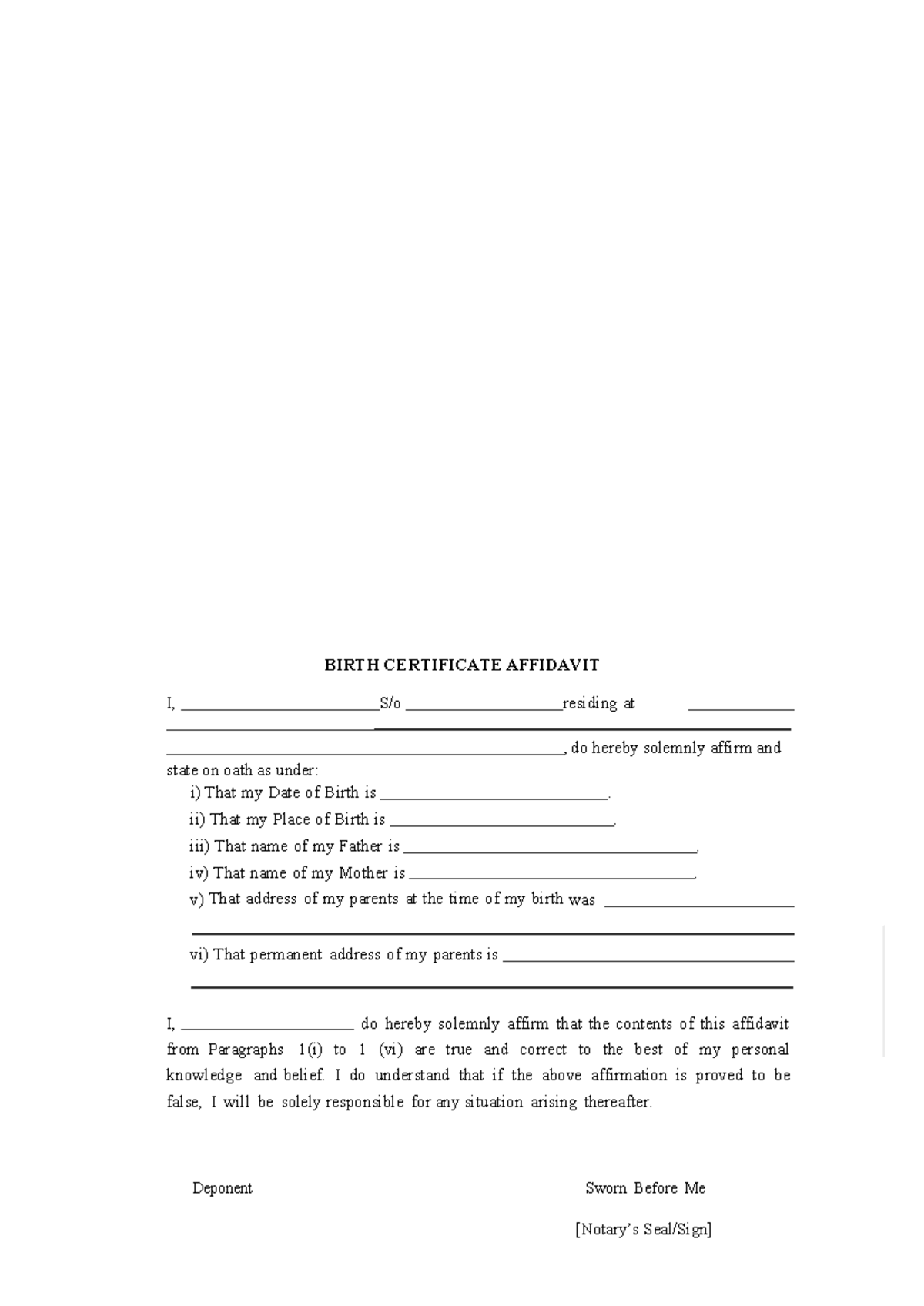 Tcs preparation amp ilp birth certificate affidavit - BIRTH CERTIFICATE ...