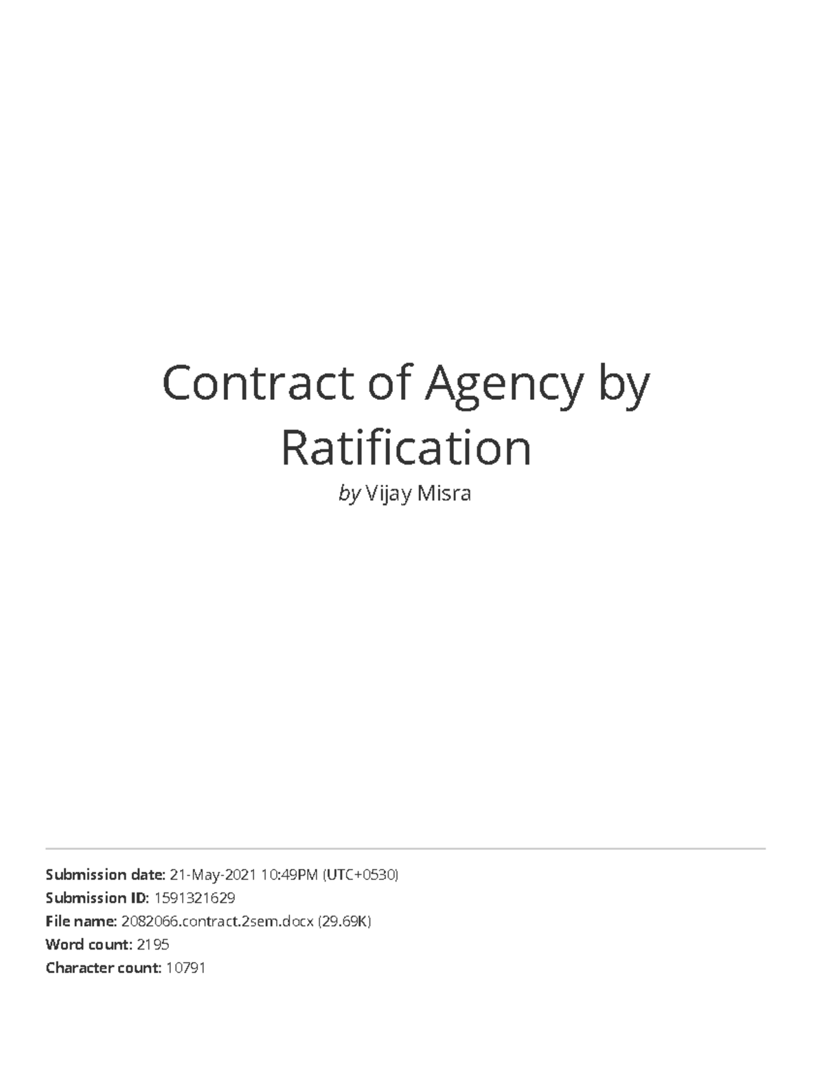 Contract of Agency by Ratification - Contract of Agency by Ratification ...