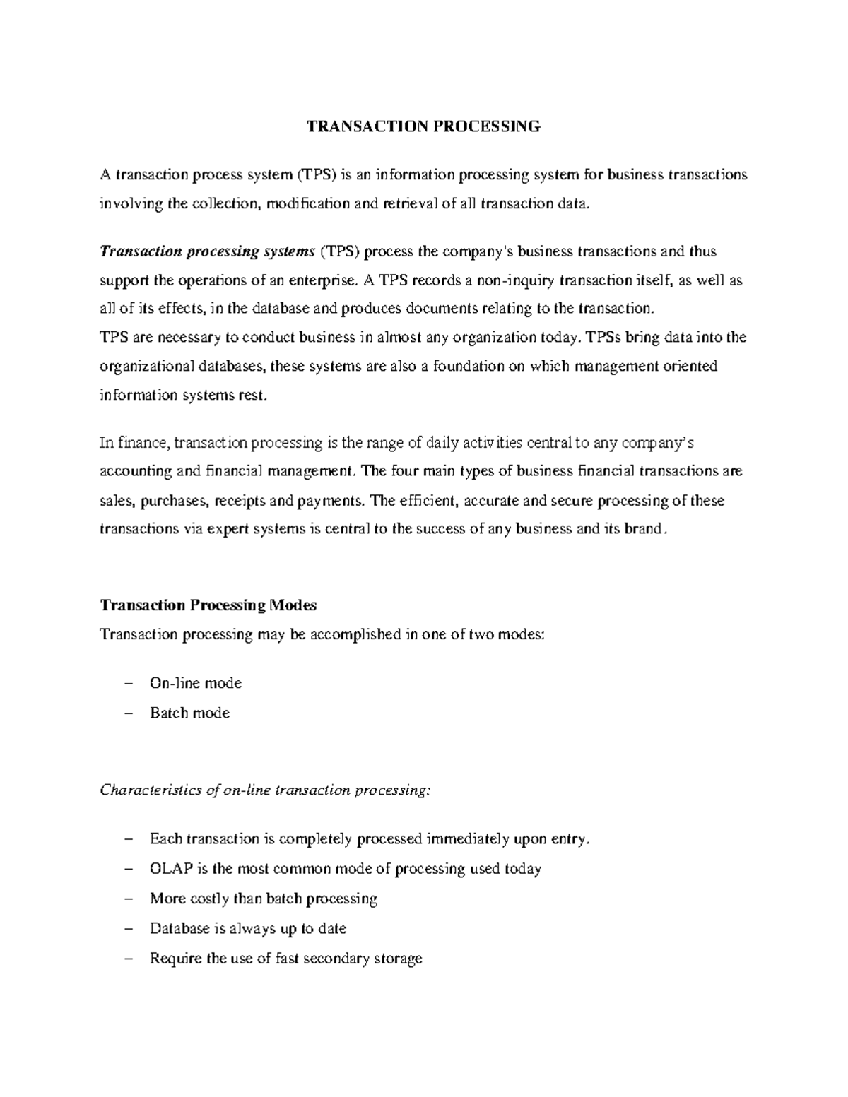 3 Transaction Processing Accounting Transaction Cycles Transaction Processing A Transaction 