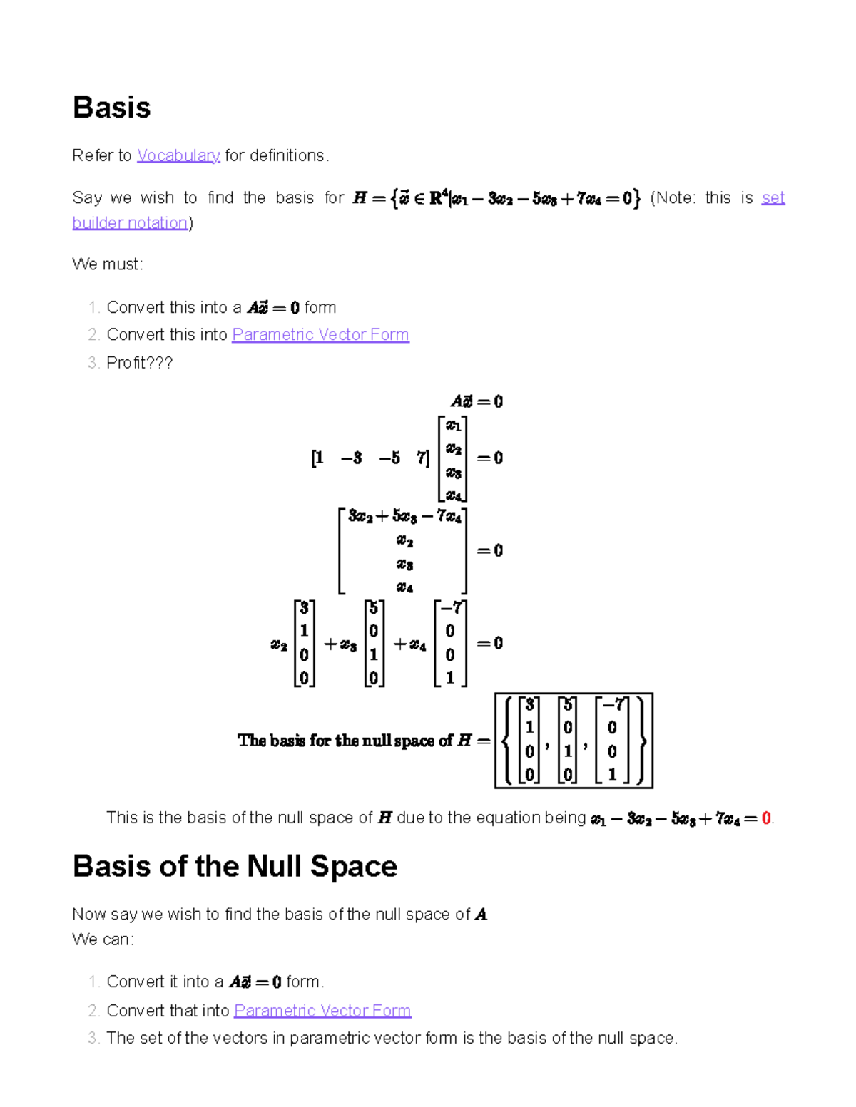 Basis - Basis Refer to Vocabulary for definitions. Say we wish to find ...