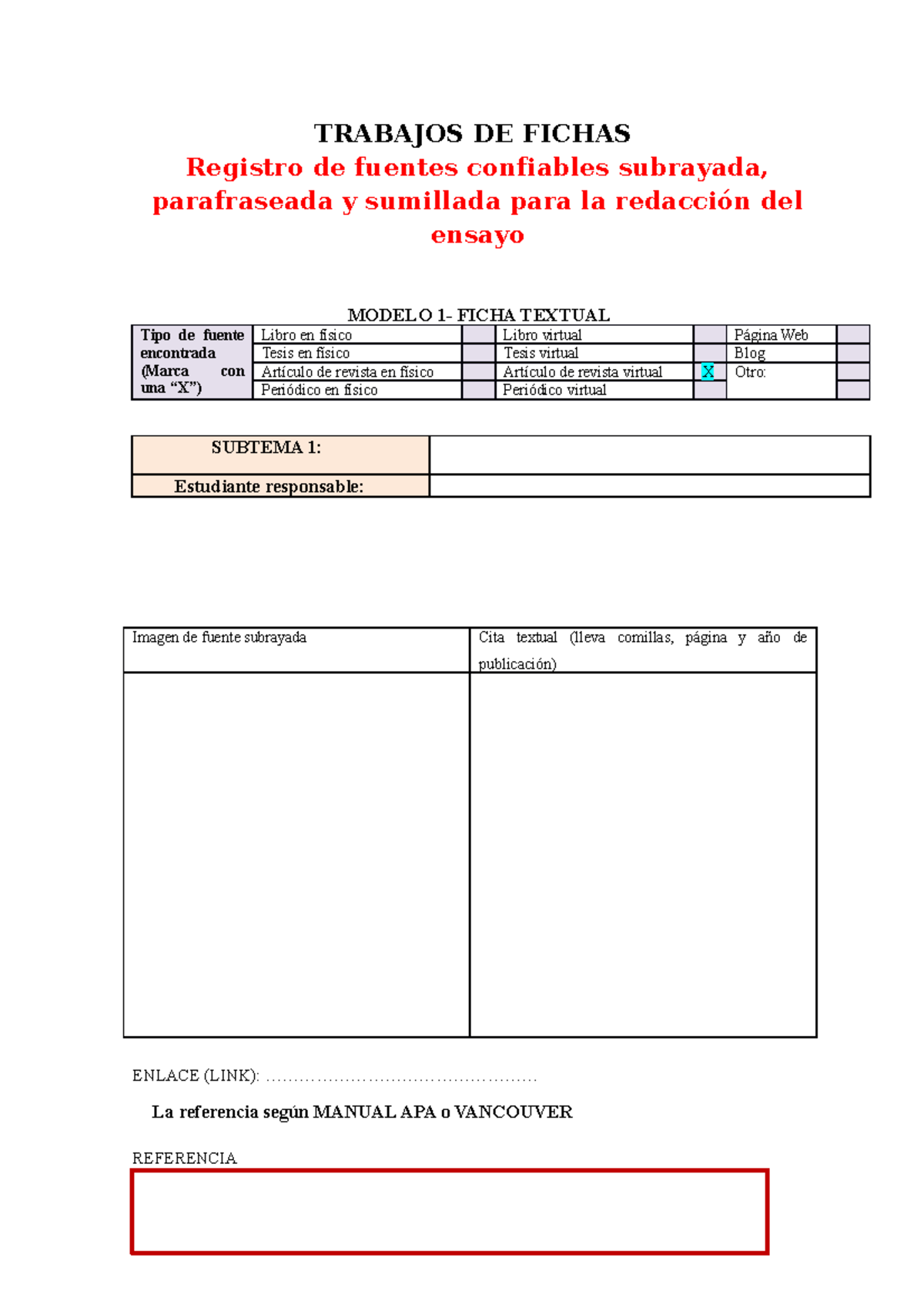 Formato DE Modelo DE Fichas ( Textual Y Resumen) - TRABAJOS DE FICHAS ...