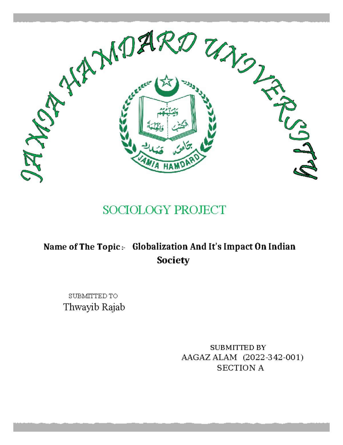 Sociology project - SOCIOLOGY PROJECT Name of The Topic ...