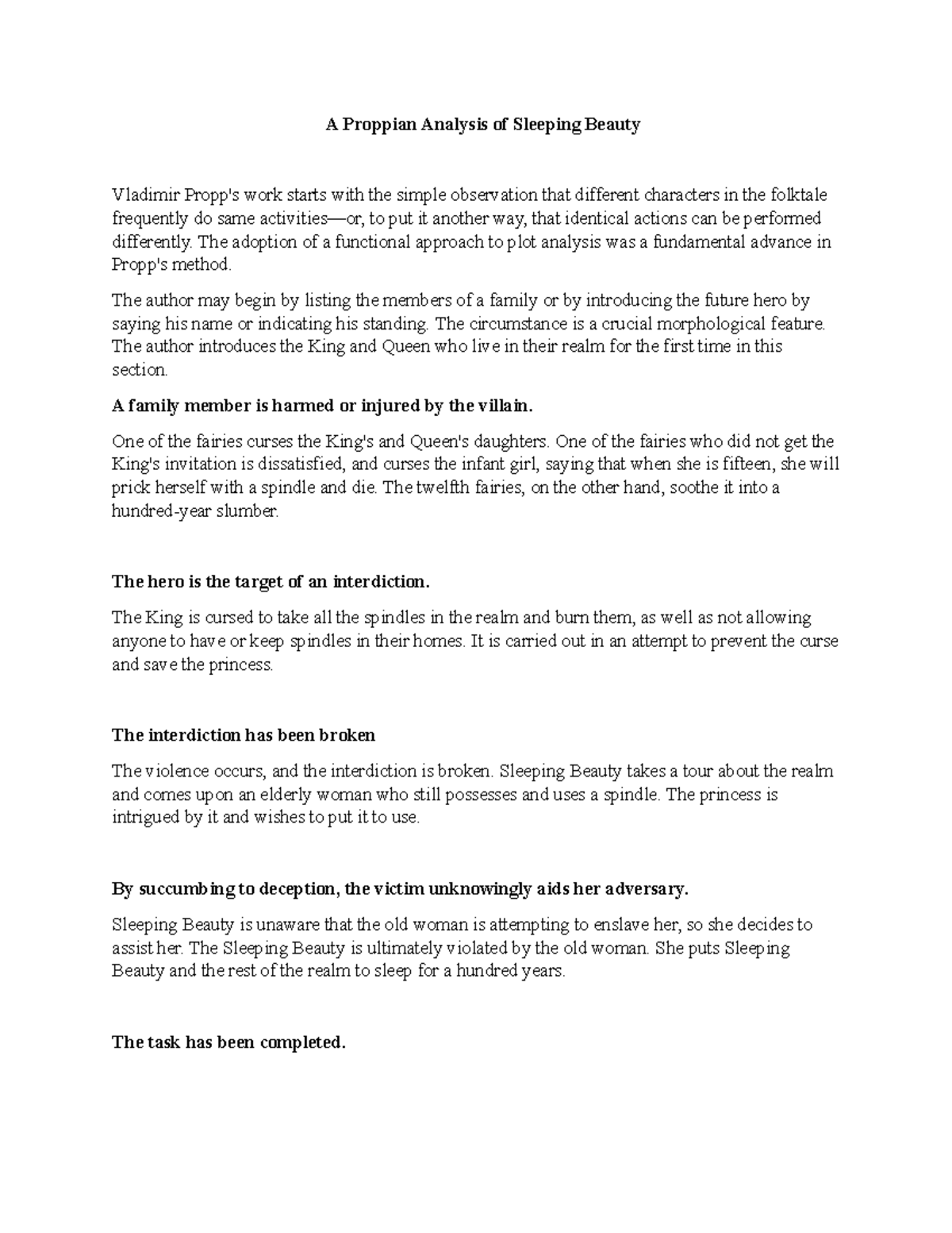 A Proppian Analysis of Sleeping Beauty - Community Journalism - Christ ...