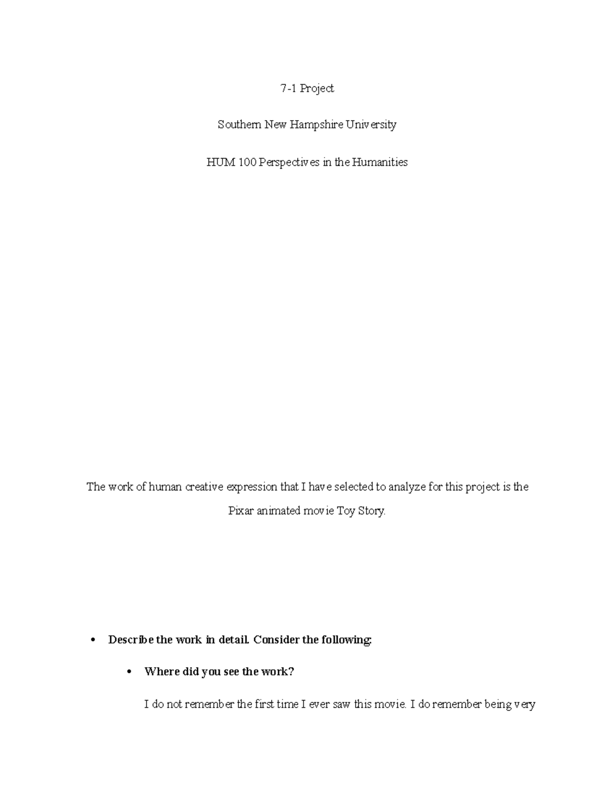 Hum-100 7-1 Project - 7-1 Project Southern New Hampshire University HUM ...