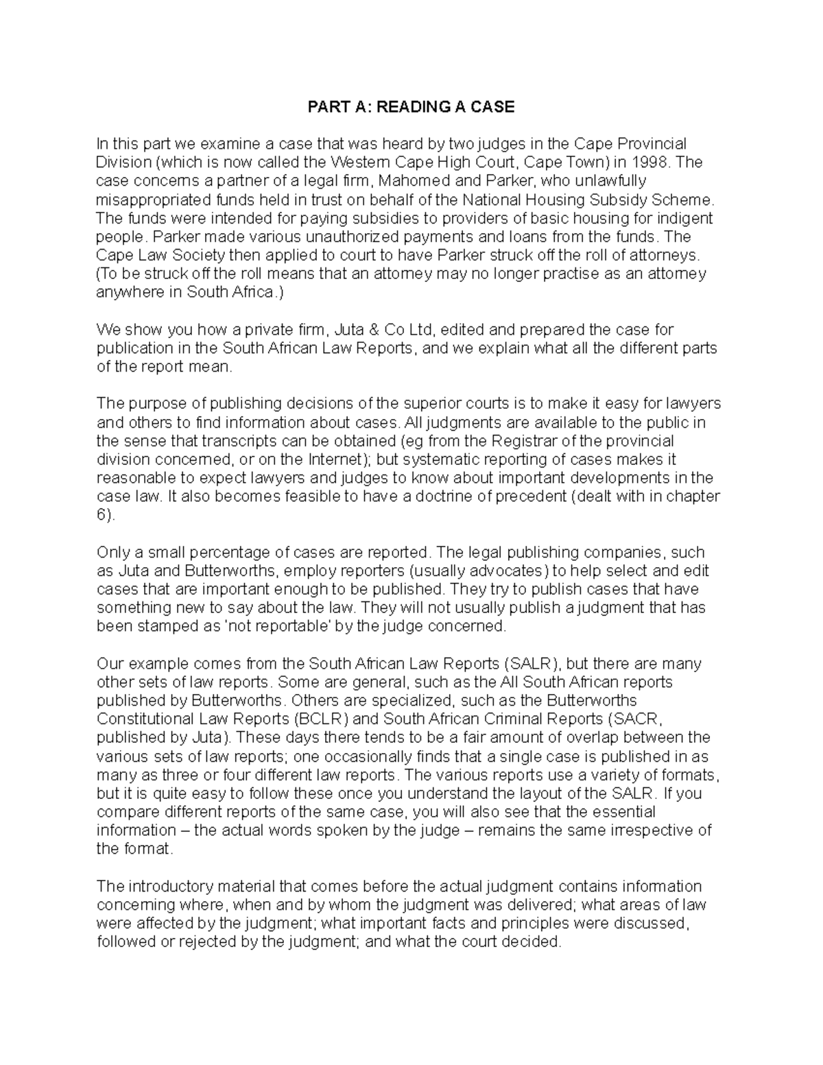 HOW TO READ A CASE - Wits University - Studocu