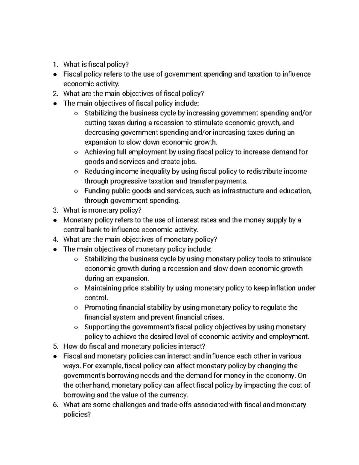 Study guide about fiscal and monetary policies and objectives - What is ...