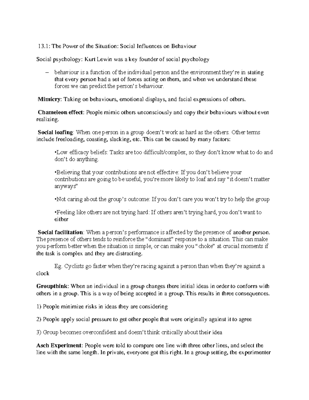 Psych 101 final notes - 13: The Power of the Situation: Social ...