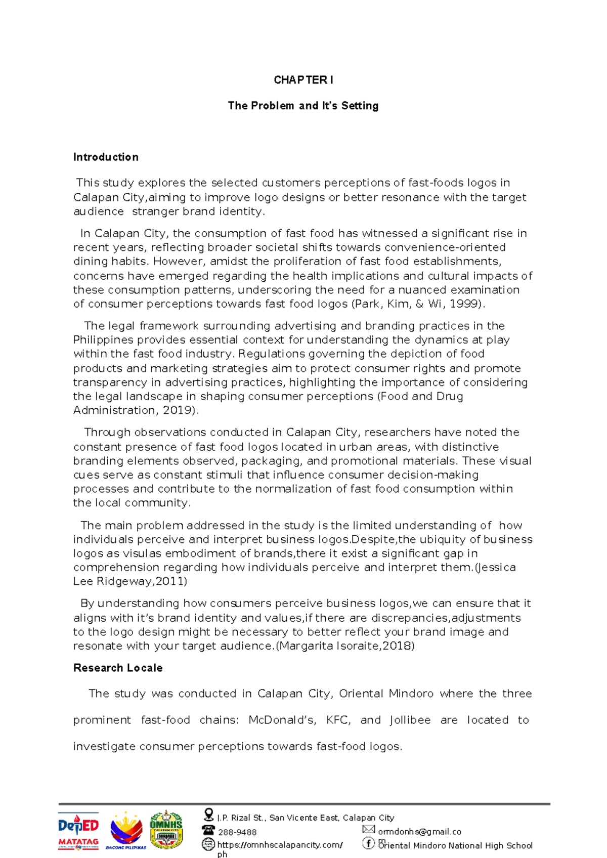 PR1- Chapter 1- Group 2 - article - J. Rizal St., San Vicente East ...