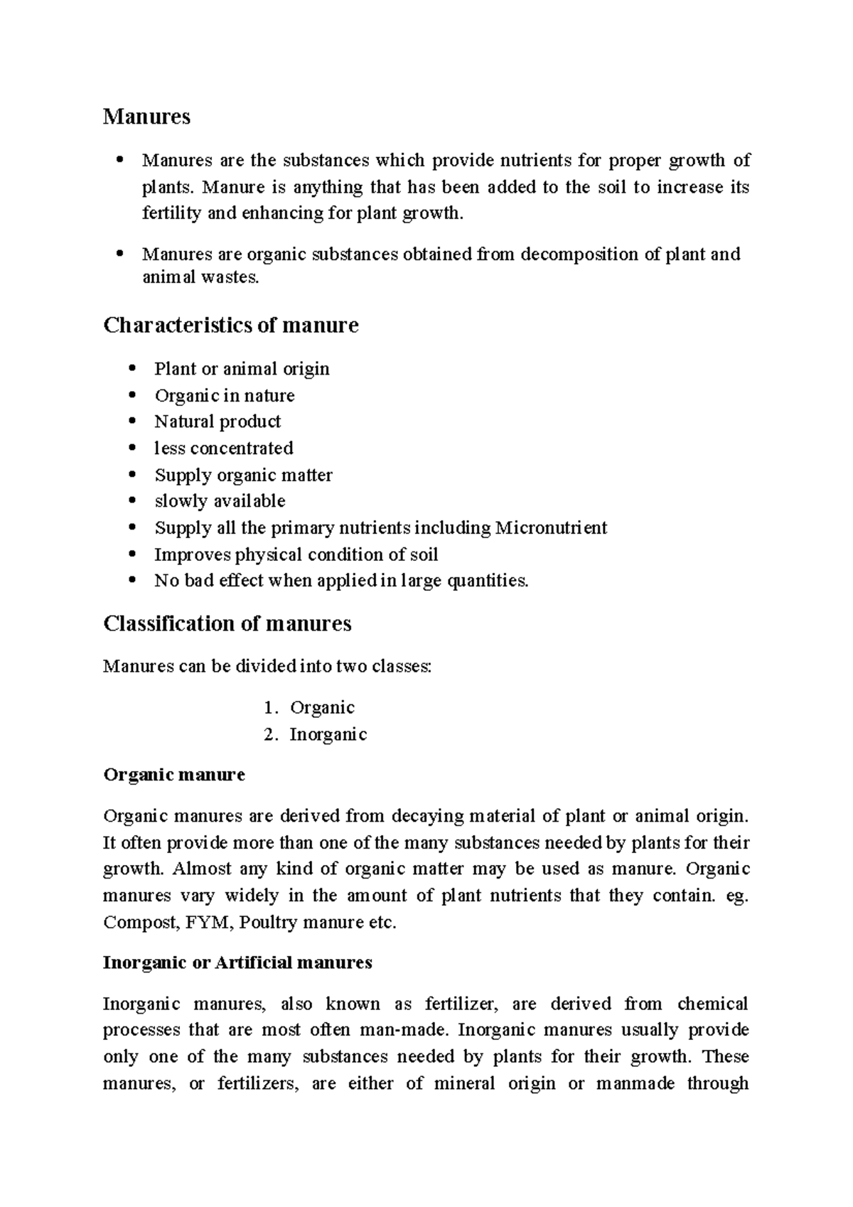 Manures - Only for class lecture - Manures Manures are the substances ...
