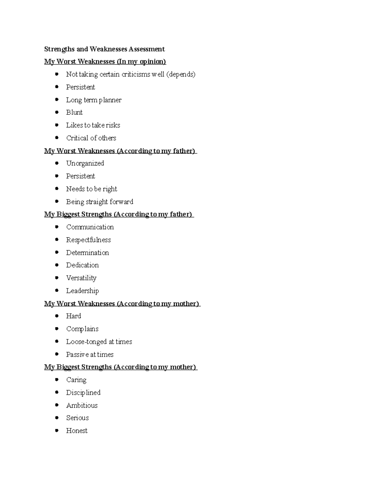 Strengths and Weaknesses Assessment - Studocu