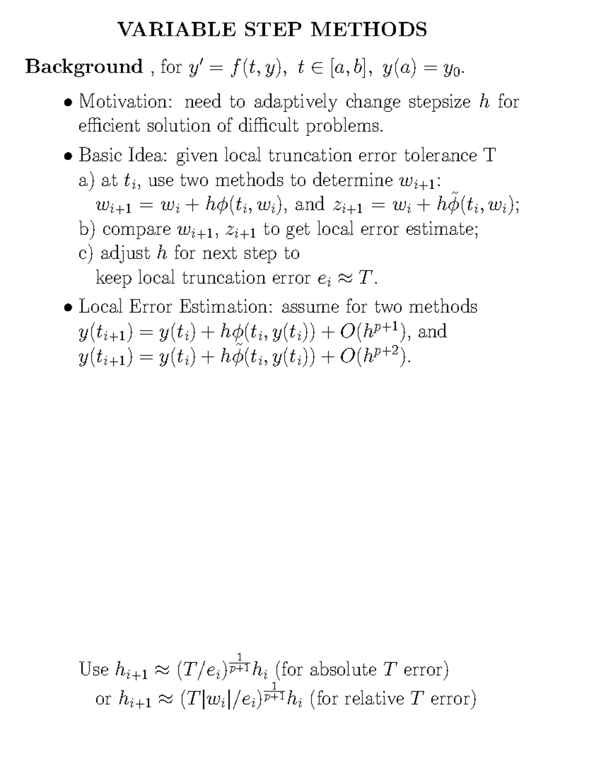 Lecture notes, lecture 6 - Variable step methods - VARIABLE STEP ...