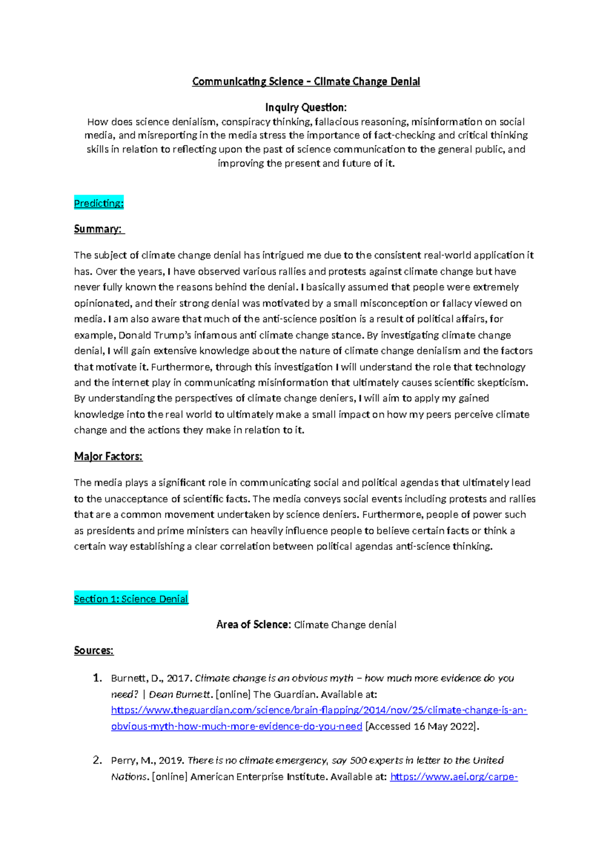 Communicating Science Depth Study - Communicating Science – Climate ...