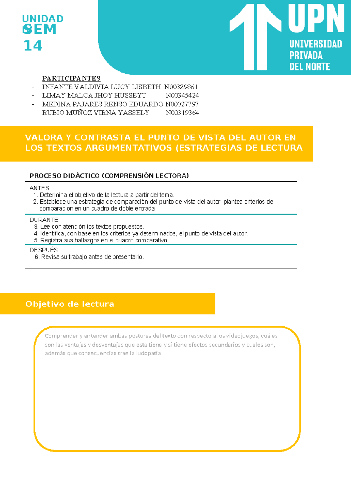 GUÍA DE Aplicación S14 TL 2023-2 - PARTICIPANTES - INFANTE VALDIVIA ...