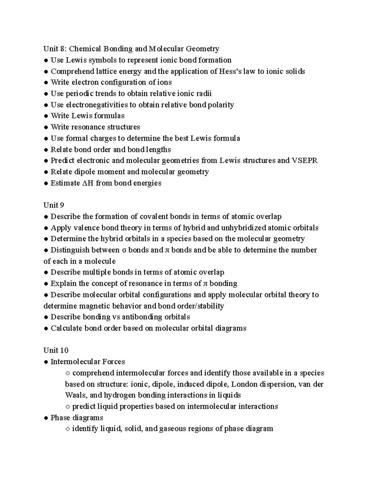 Exam 3 units 8-12 - Unit 8: Chemical Bonding and Molecular Geometry Use ...