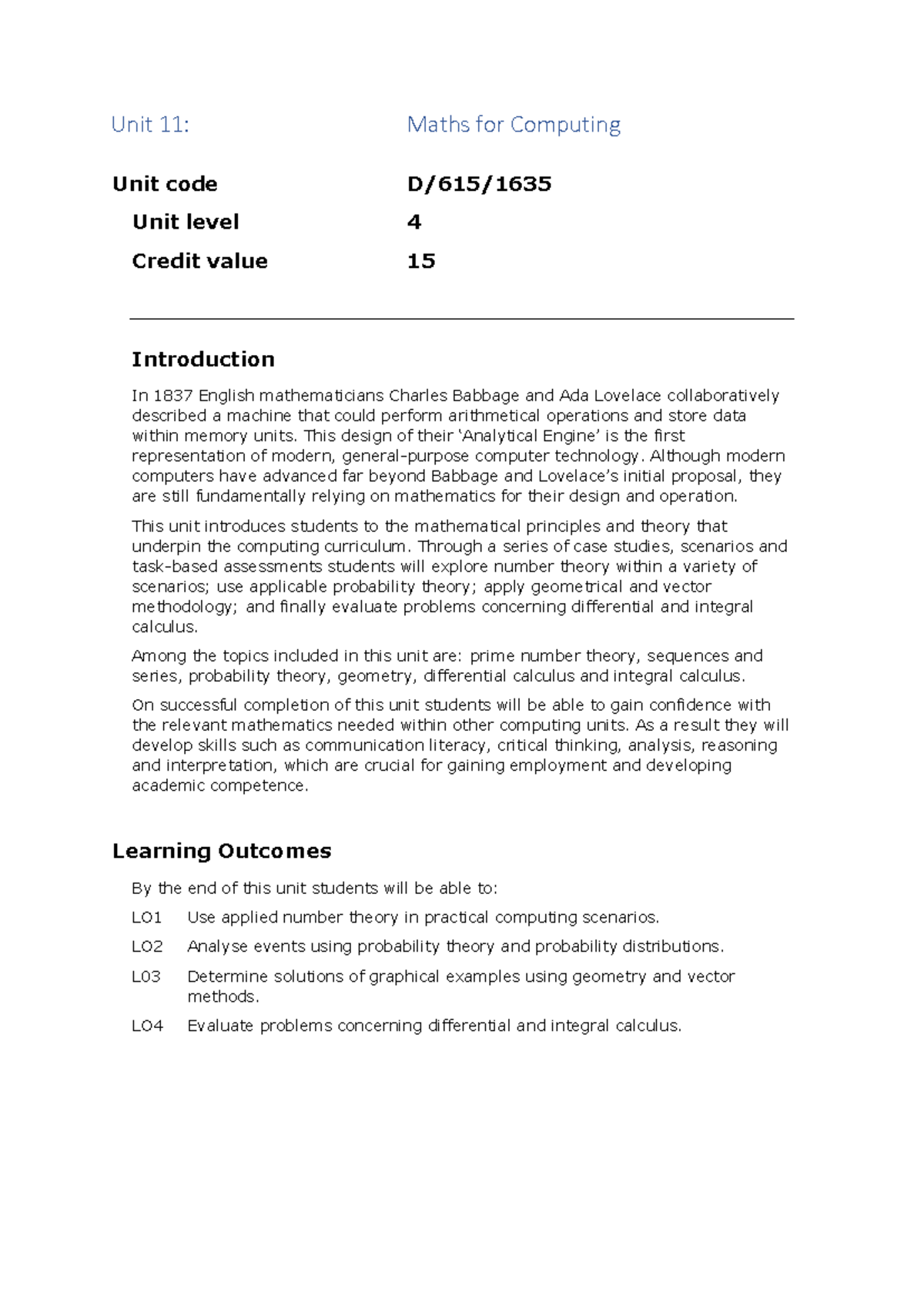 Maths-for-Computing - Maths-for-Computing - Unit 11: Maths for Computing Unit code D/615/ Unit ...