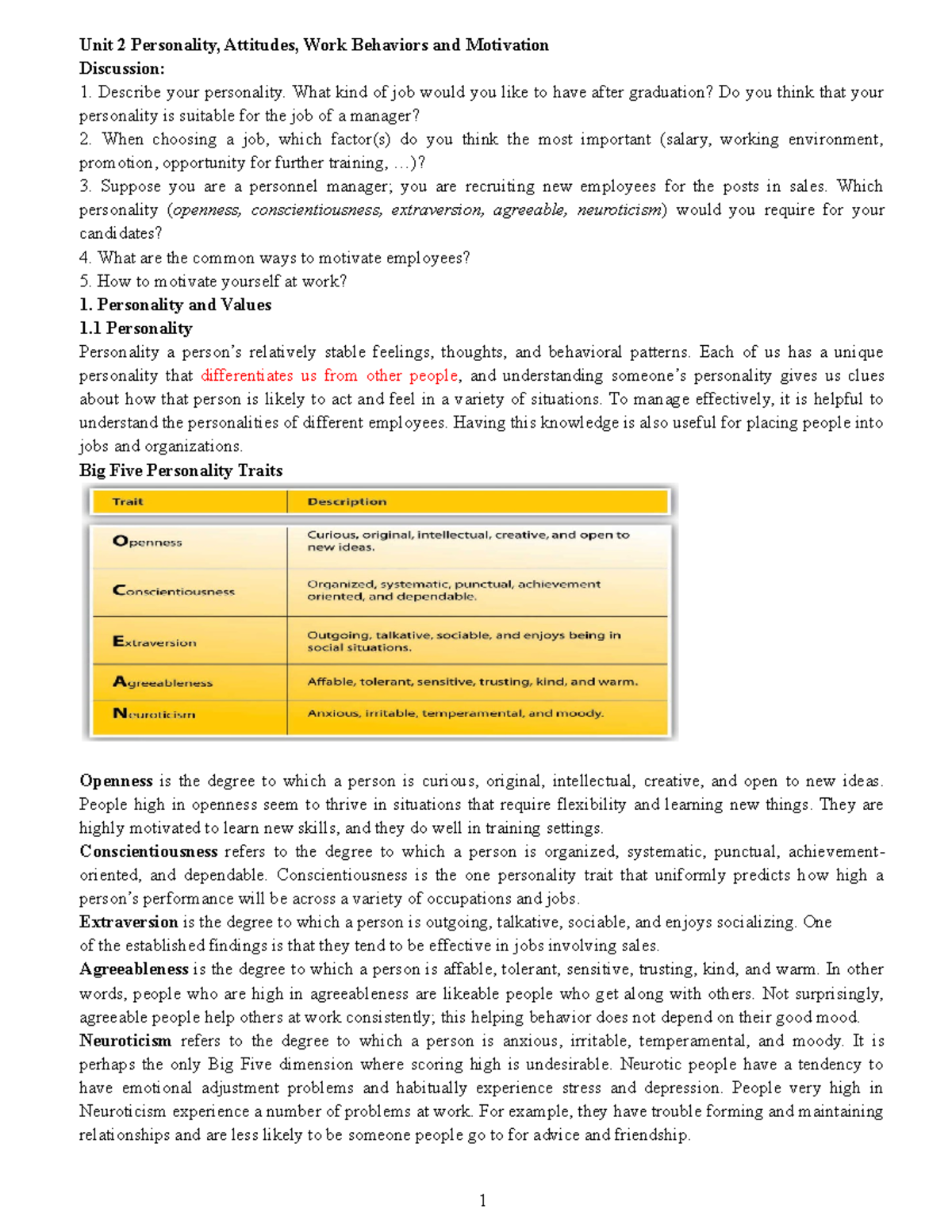 Unit 2 Motivation - Photo - Unit 2 Personality, Attitudes, Work ...