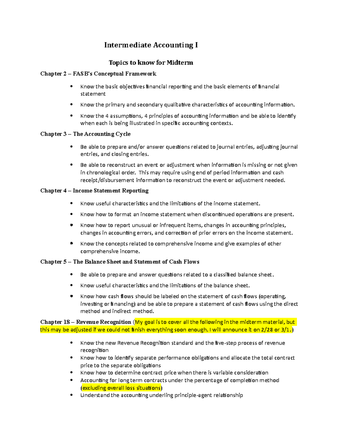 Sample Midterm Attempt 2 - Intermediate Accounting I Topics to know for ...