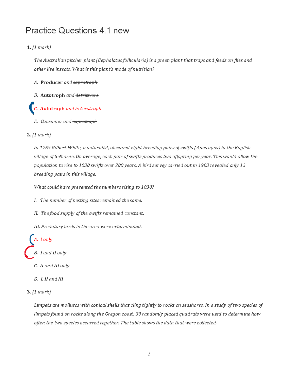 Practice Questions 4 - [1 mark] The Australian pitcher plant ...