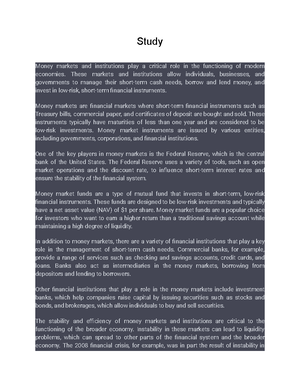 Essay document 2 - ESSAY Money, markets, and institutions are integral ...