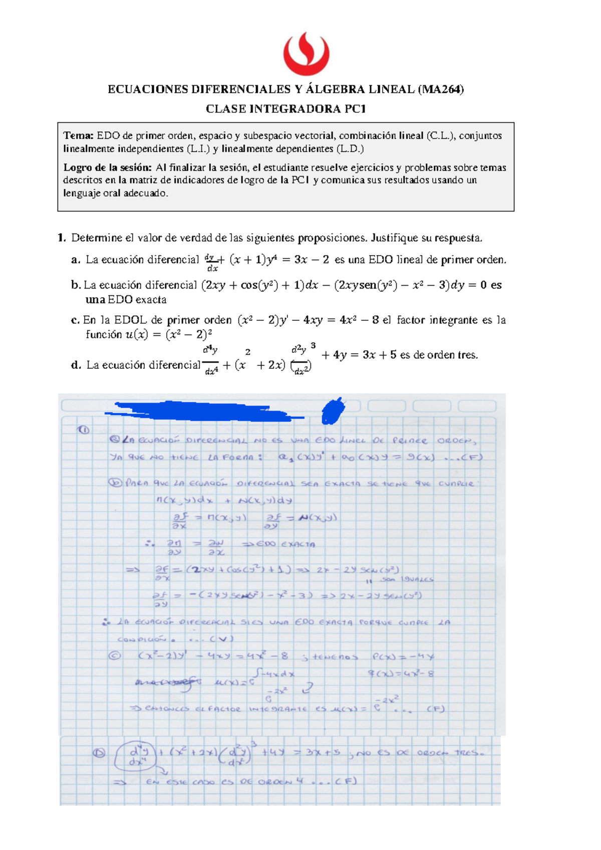 Ejercicio 1 y 12 - Ecuaciones diferenciales - ECUACIONES DIFERENCIALES Y ÁLGEBRA LINEAL (MA264 ...