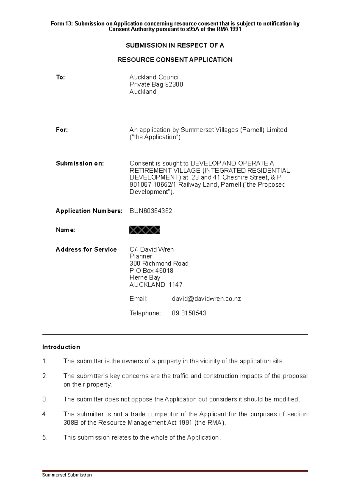 Submission example - Form 13: Submission on Application concerning ...