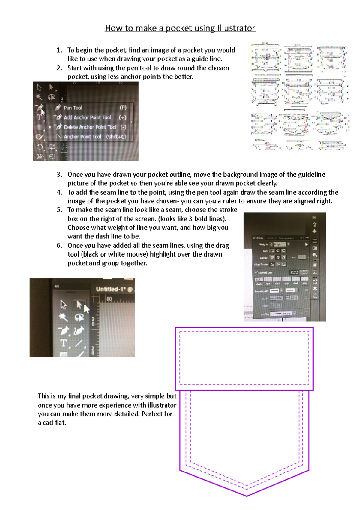 How to make a pocket using Illustrator - Start with using the pen tool ...