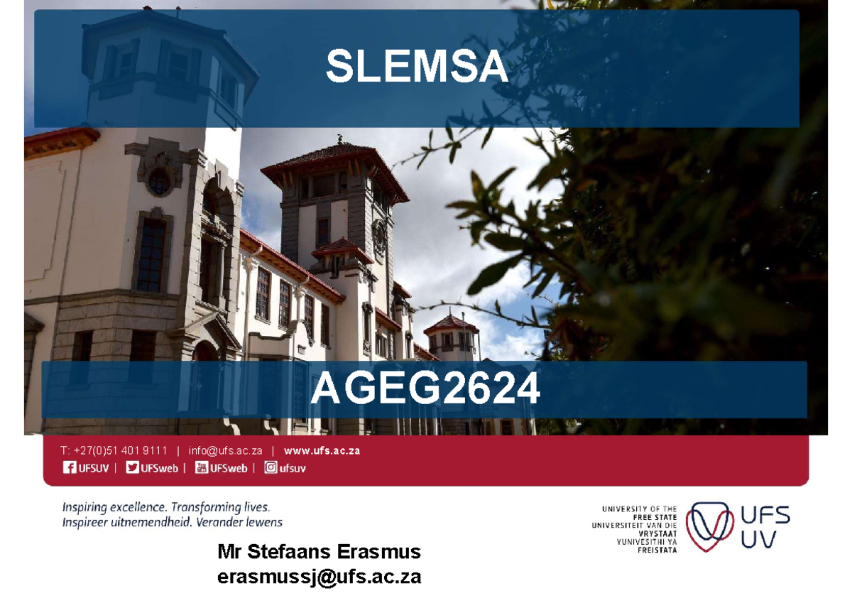 L6 Slemsa - T: +27(0)51 401 9111 | info@ufs.ac | ufs.ac SLEMSA AGEG Mr ...