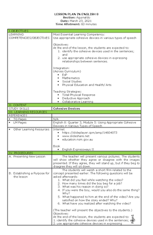Inverse Trigonometric Function Grade 8 LP Benitez - A LESSON PLAN IN ...