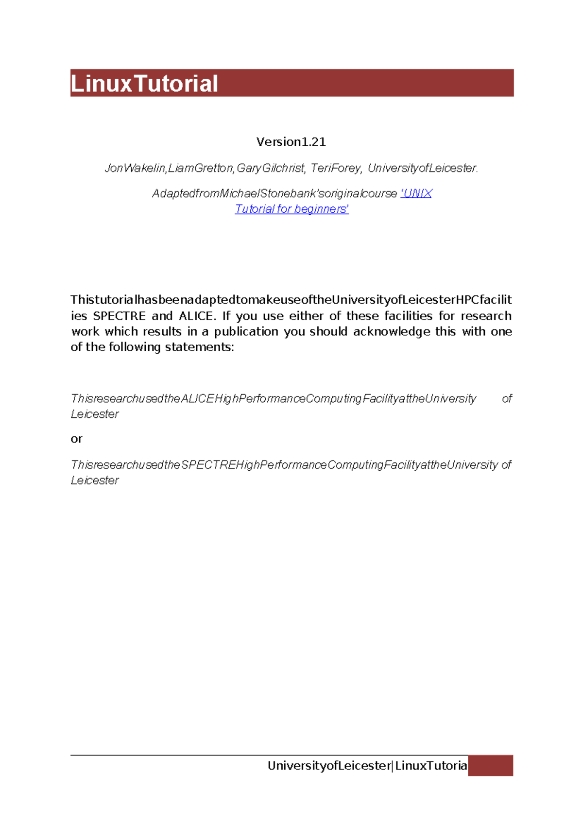 Linux Tutorial Notes Universityofleicesterlinuxtutorial 1