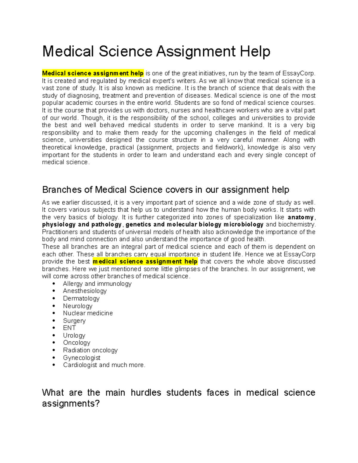 Medical Medical Science Assignment Help - Medical Science Assignment ...