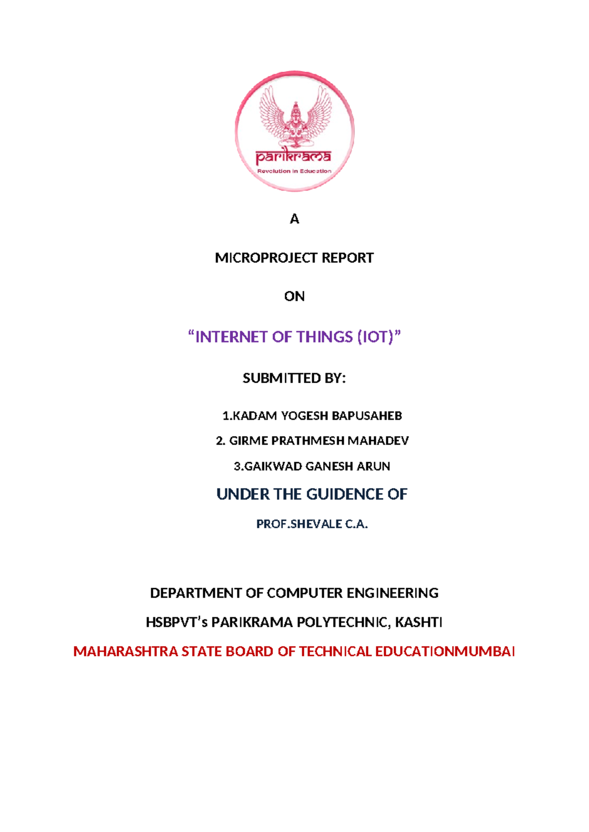 457136856-ETI-projects - A MICROPROJECT REPORT ON “INTERNET OF THINGS (IOT)” SUBMITTED BY: 1 ...