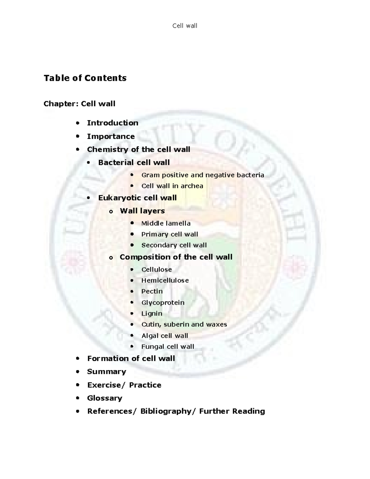 Unit -5 cell wall - Unit -5 cell wall - Cell wall Table of Contents ...