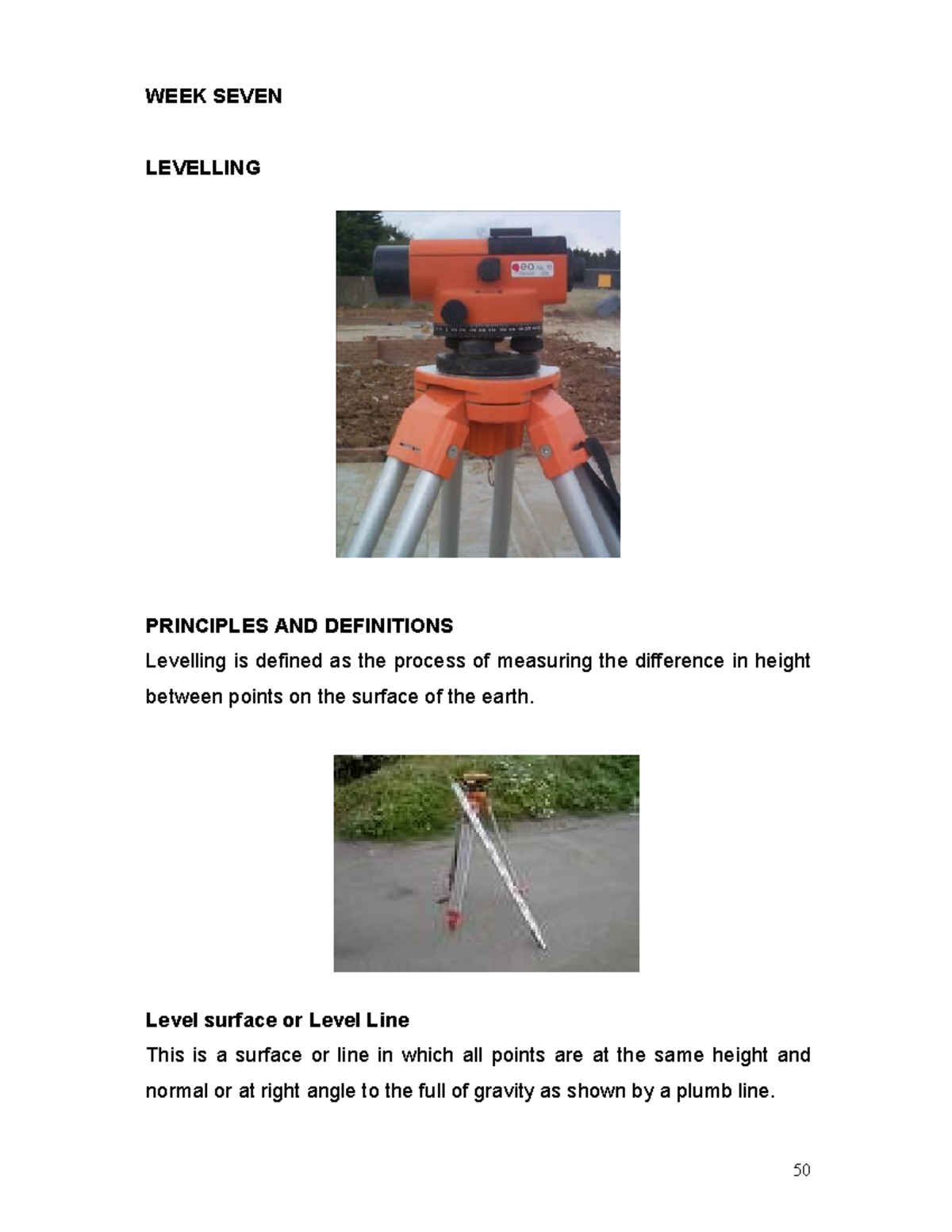 Levvelling notes - WEEK SEVEN LEVELLING PRINCIPLES AND DEFINITIONS ...