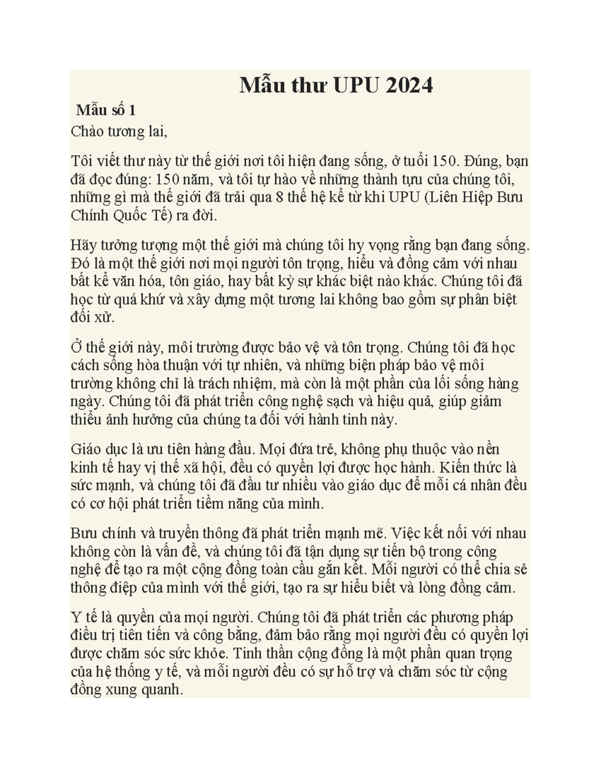 Mẫu-thư-UPU-2024 2 - Mẫu thư UPU 2024 Mẫu số 1 Chào tương lai, Tôi viết ...