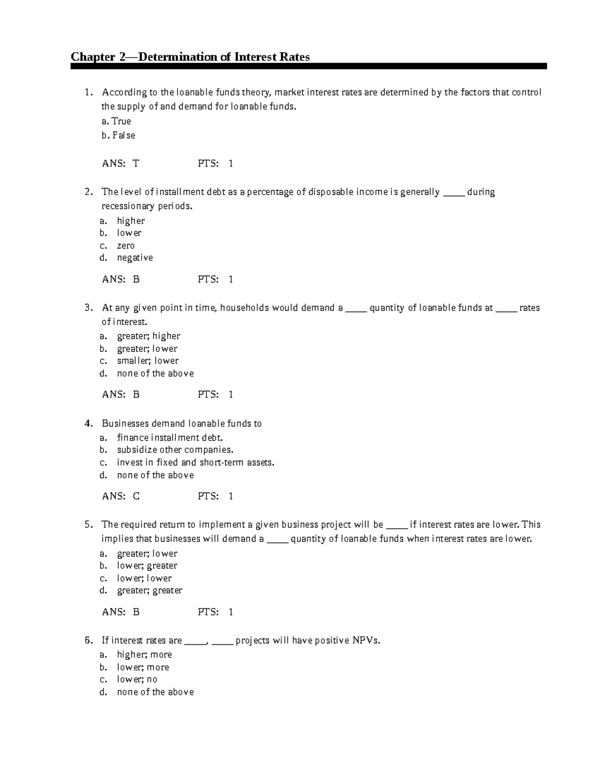 Ch2 Test bank - The role of financial markets. By Jeff Madura. 11th ...