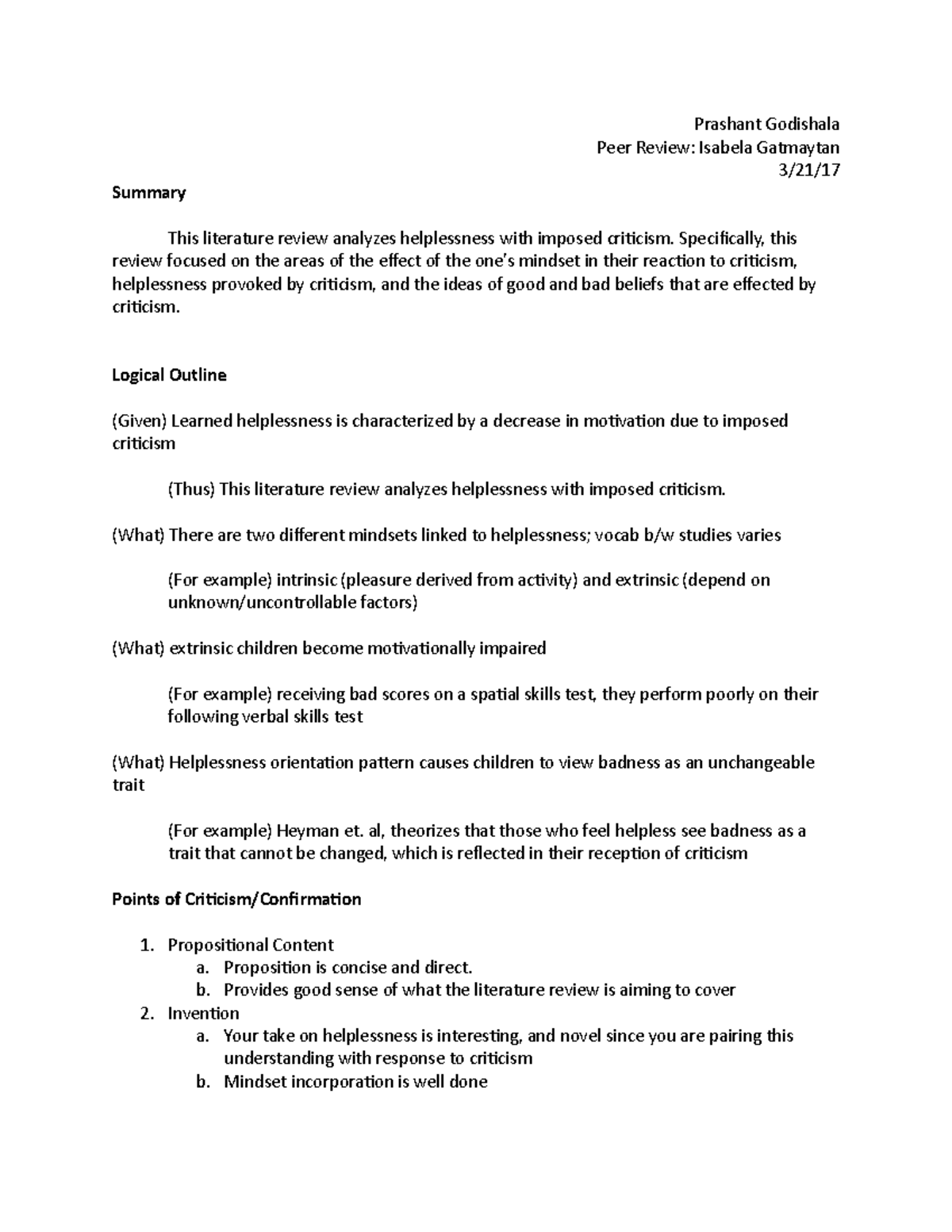 Multiple Peer Review Draft 3-Student 1 Godishala - Summary Prashant ...