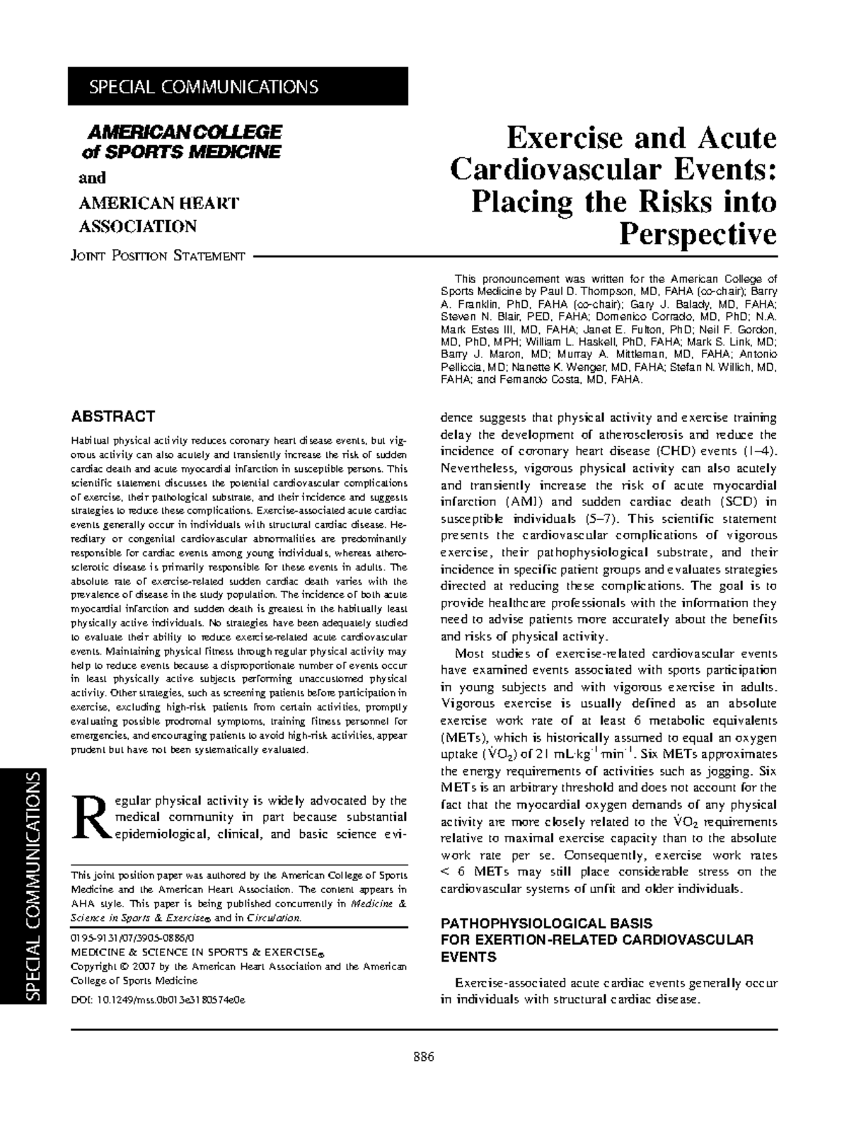 ACSM 2007 Exercise and acute events - Exercise and Acute Cardiovascular ...