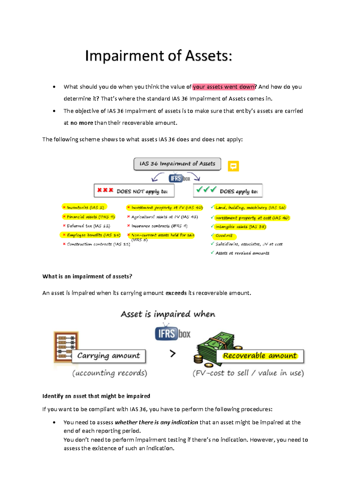 Pre-reading - Impairment of Assets IAS 36 - What should you do when you ...