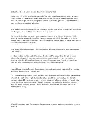 DUES - Chapter 19 - Explain the role of the United States in the global ...