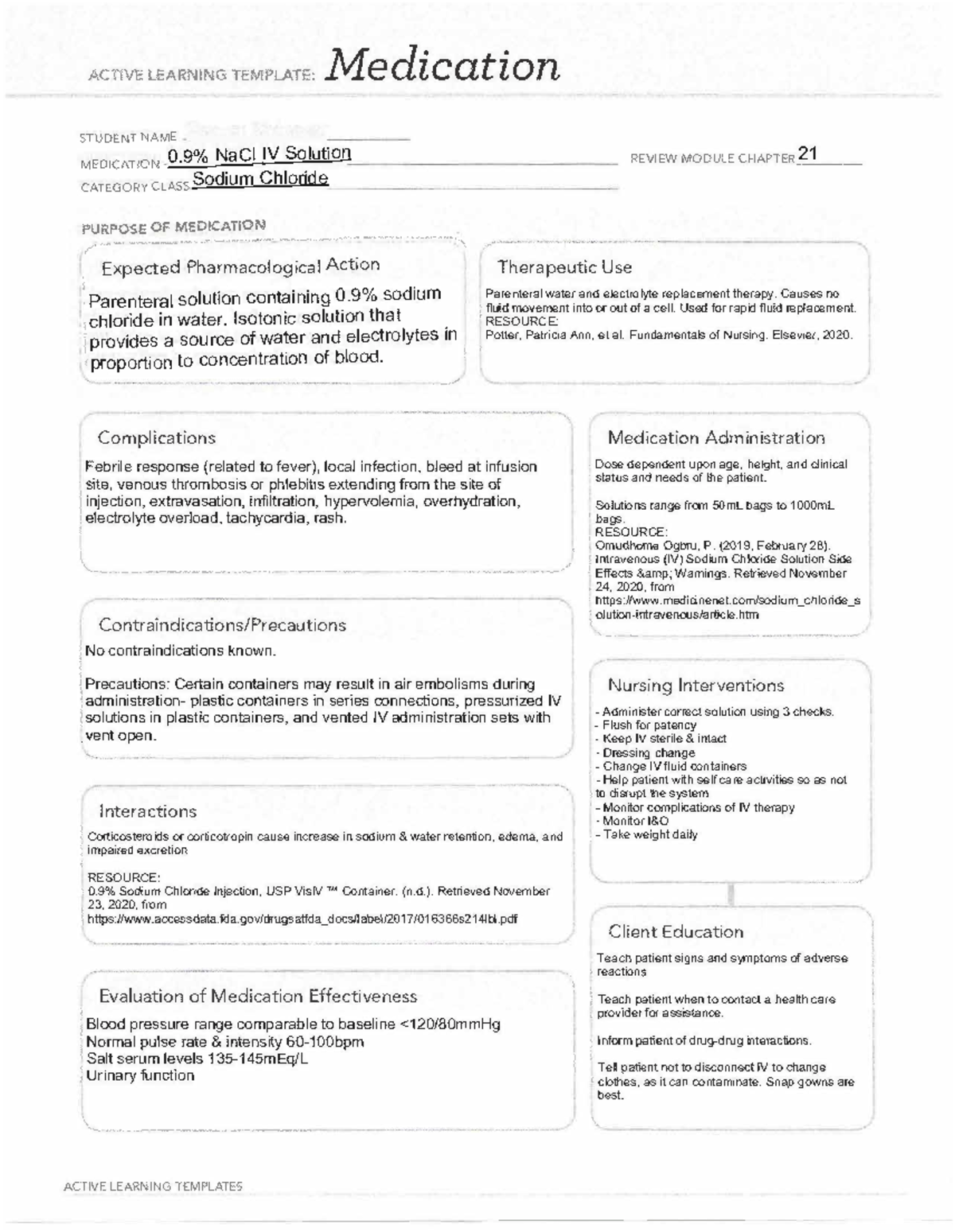ATI medication Template Normal Saline - ACTIVE LEARNING TEMPLATE ...