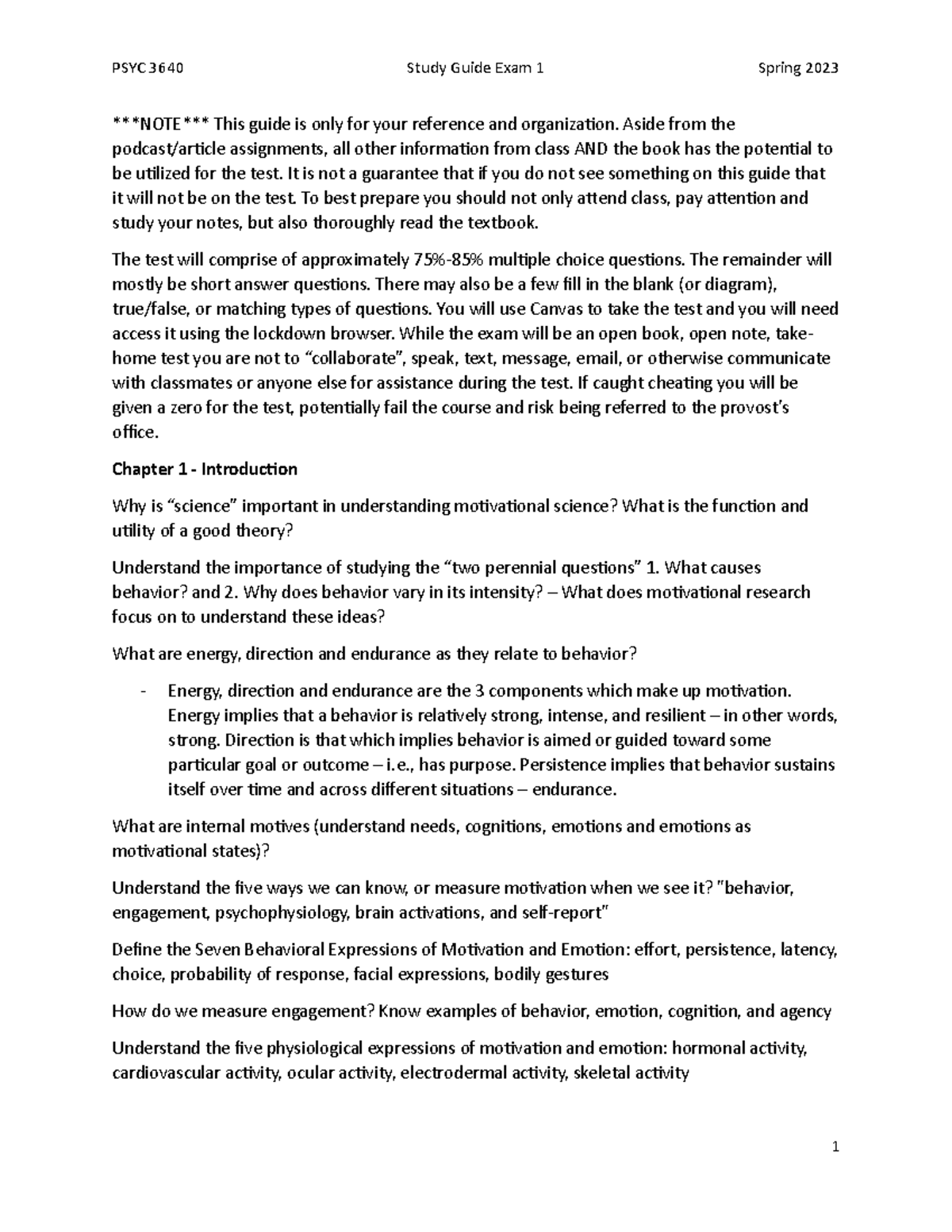PSYC 3640 Exam 1 study guide - PSYC 3640 Study Guide Exam 1 Spring 2023 ...