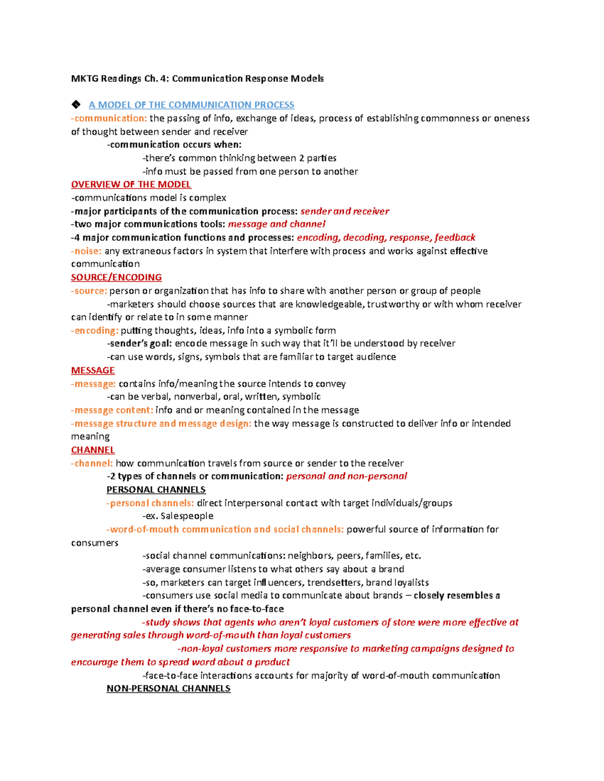 MKTG 2202 Readings Ch. 4 - MKTG Readings Ch. 4: Communication Response ...