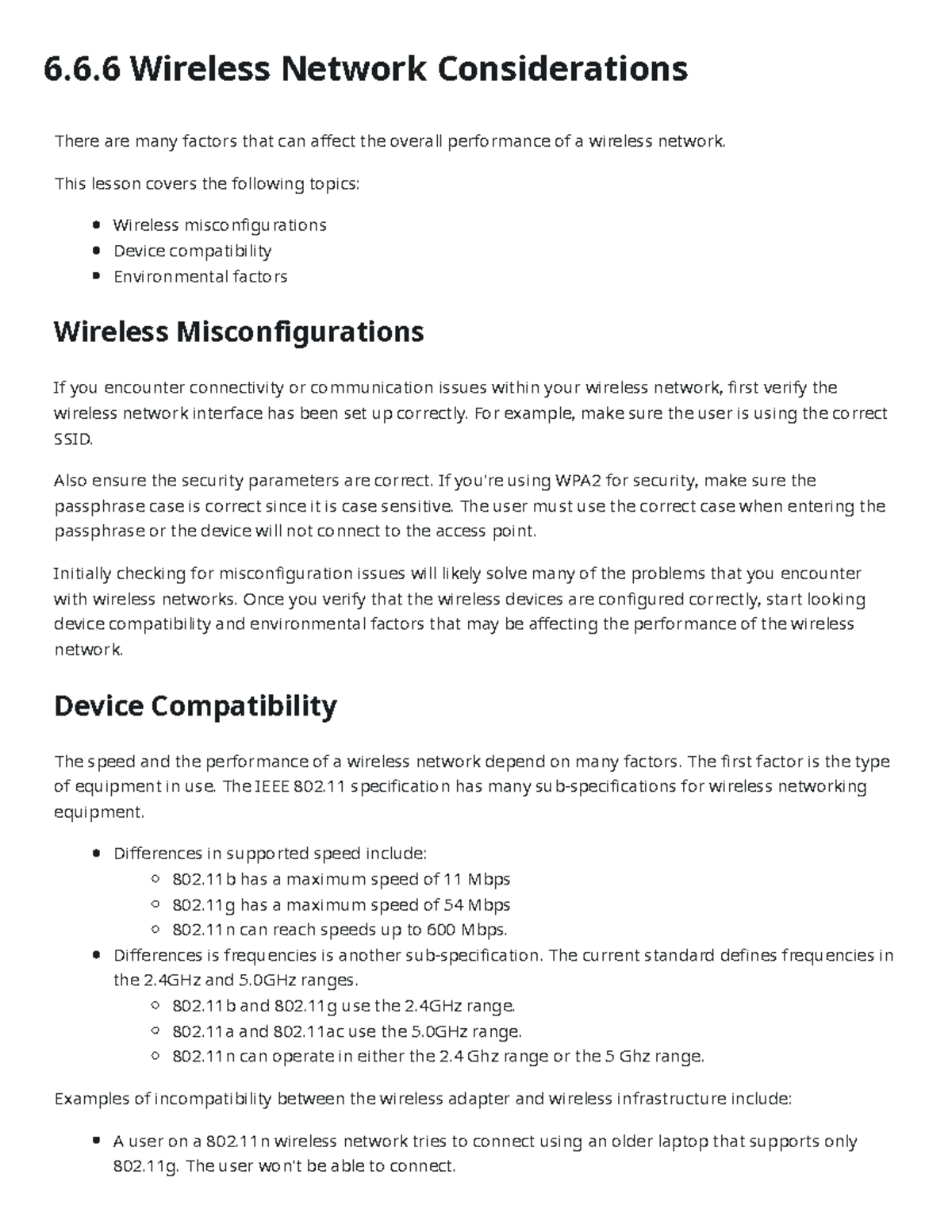 6.6.6 Wireless Network Considerations - 6.6 Wireless Network Considerations There are many ...