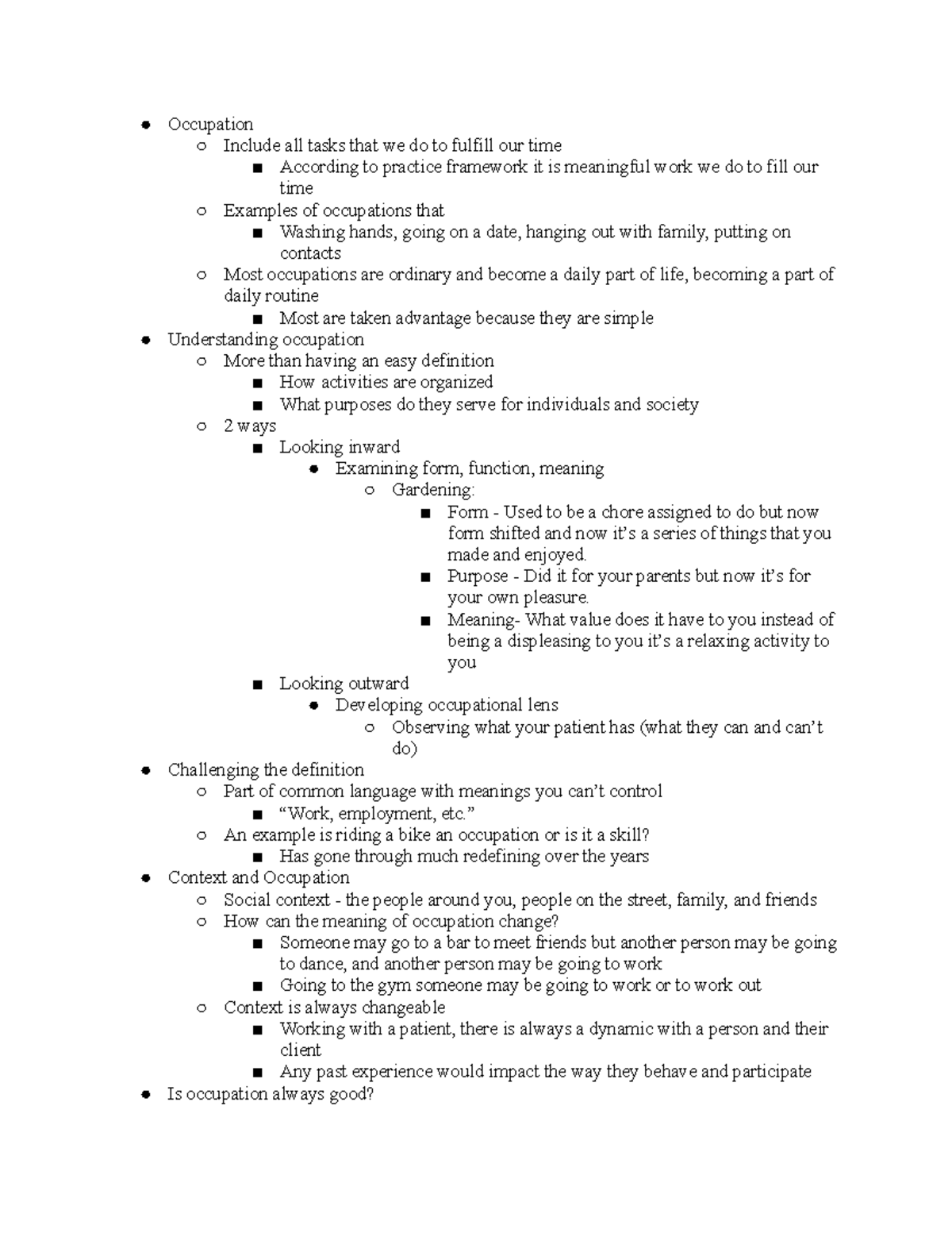 Notes 1 - Occupation Include all tasks that we do to fulfill our time ...