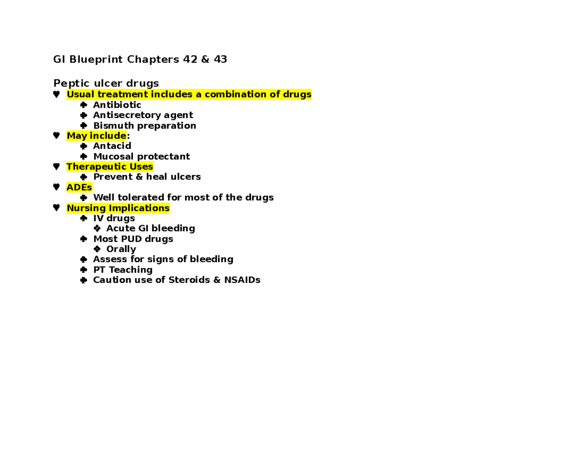 GI chapters 42 and 43 - List of medications in regards to the ...