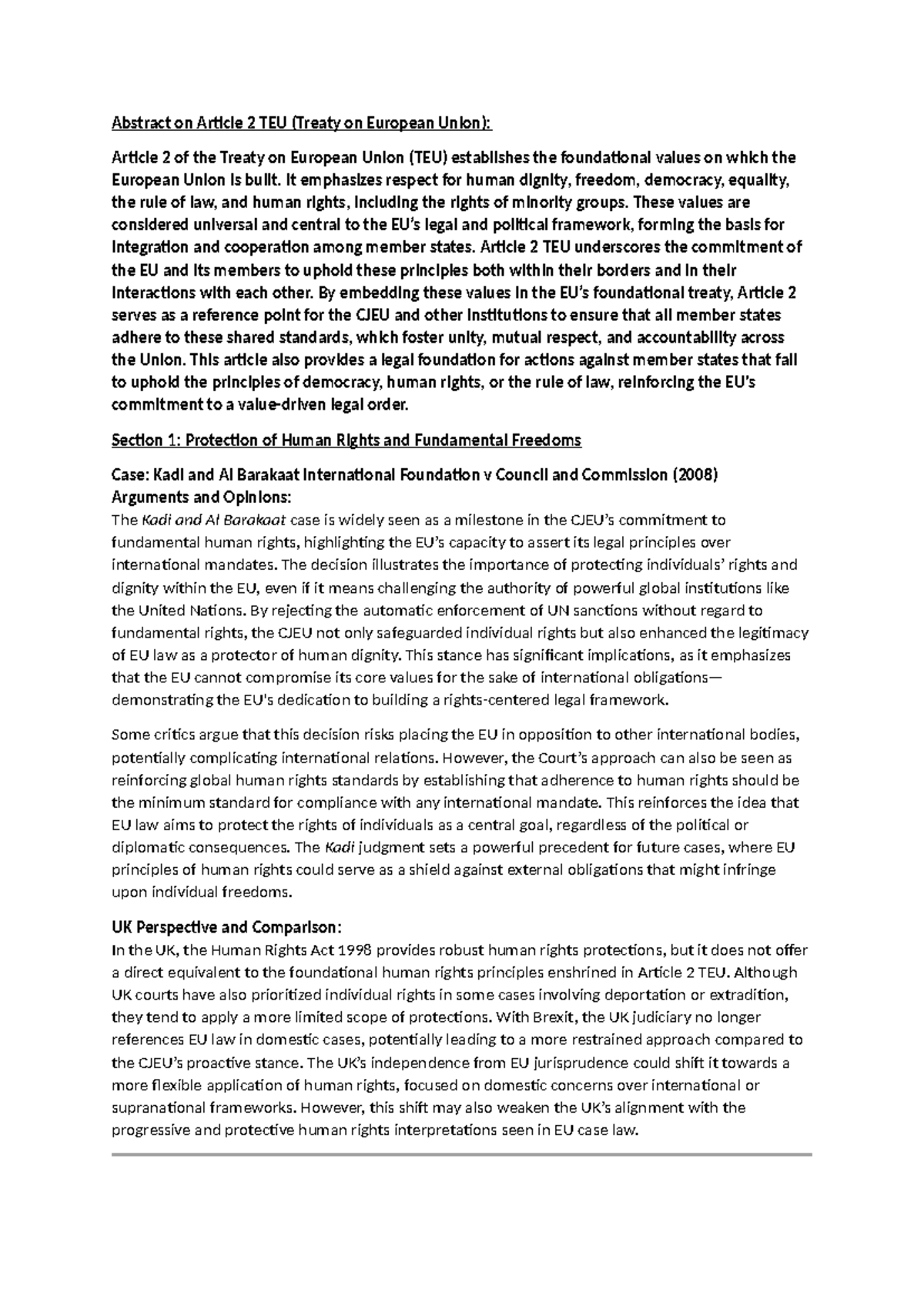 Abstract on Article 2 TEU - It emphasizes respect for human dignity ...