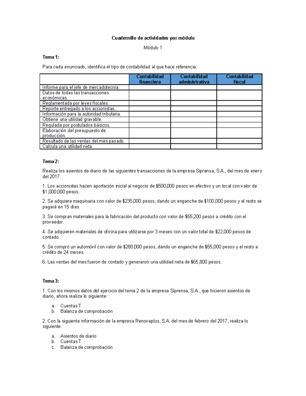 Cuadernillo de actividades m dulo 1 Tetra - Cuadernillo de actividades por módulo Módulo 1 Tema ...