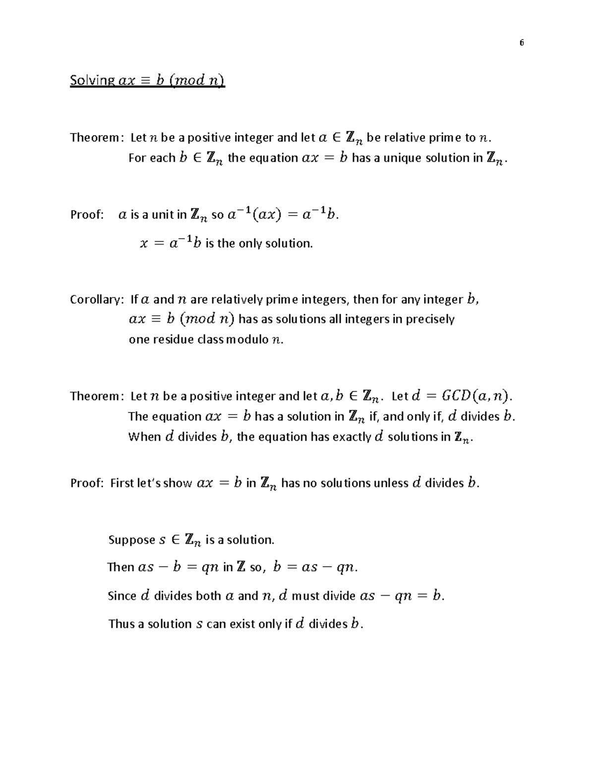 Fermat Ii Abstract Algebra Solving 𝑎𝑥 ≡ 𝑏 𝑚𝑜𝑑 𝑛 Theorem Let 𝑛 Be A Positive Integer And